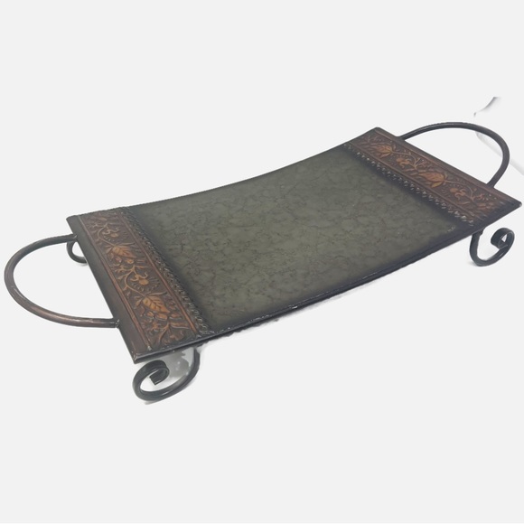 Accents | Leaf Embossed Metal Tray With Handles | Poshmark
